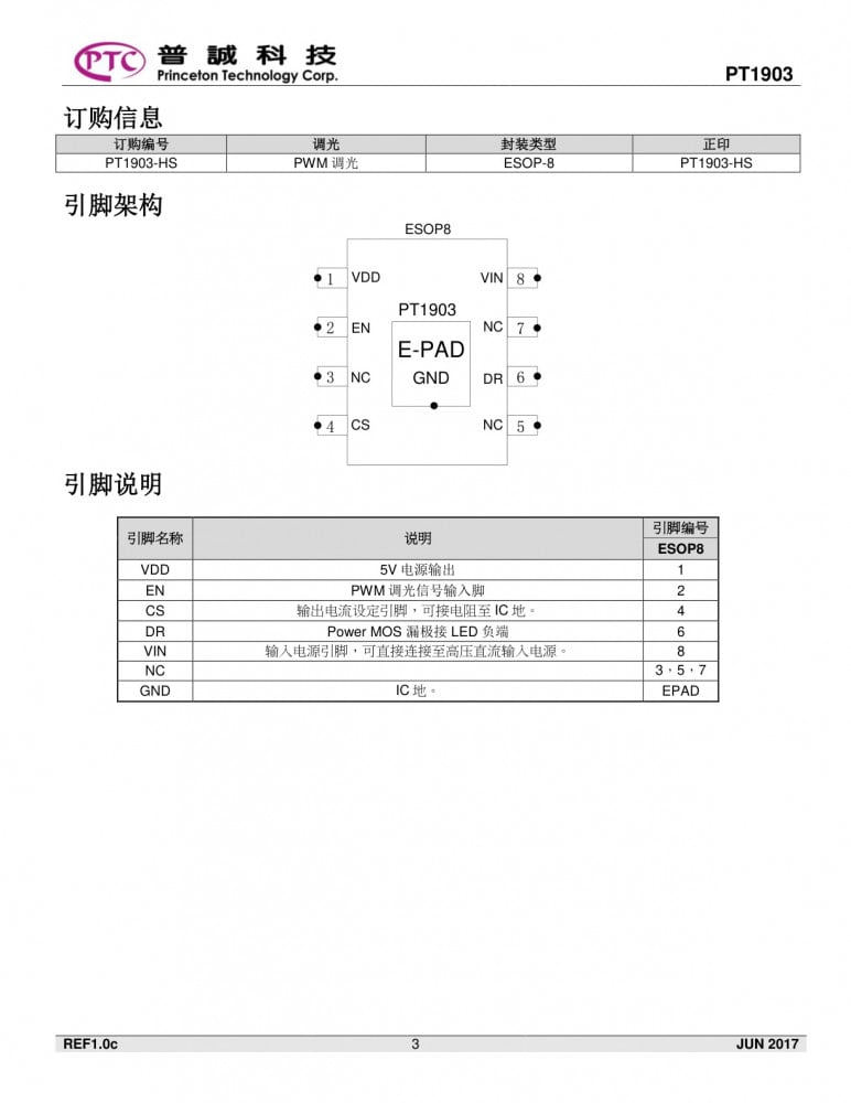 PT1903 datasheet page 3