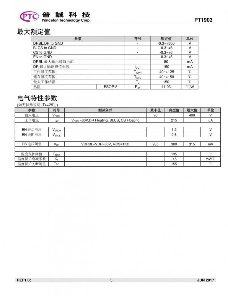PT1903 datasheet page 5
