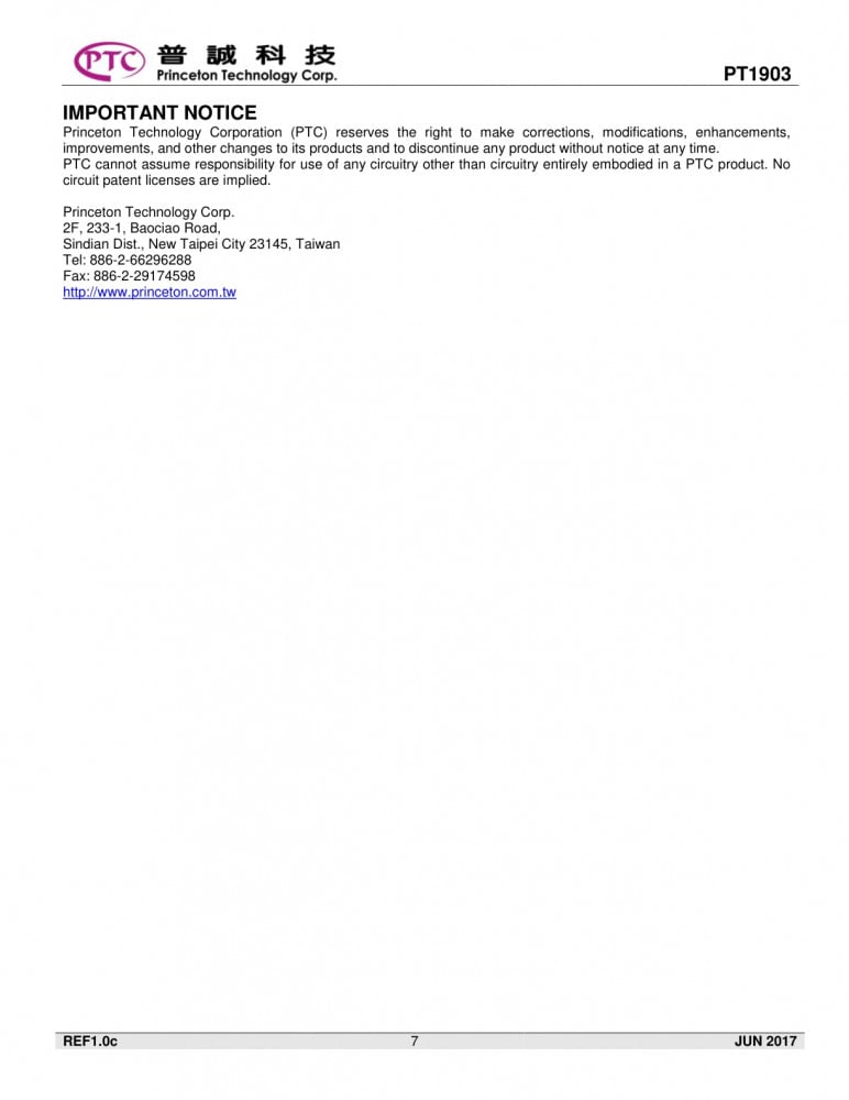 PT1903 datasheet page 7