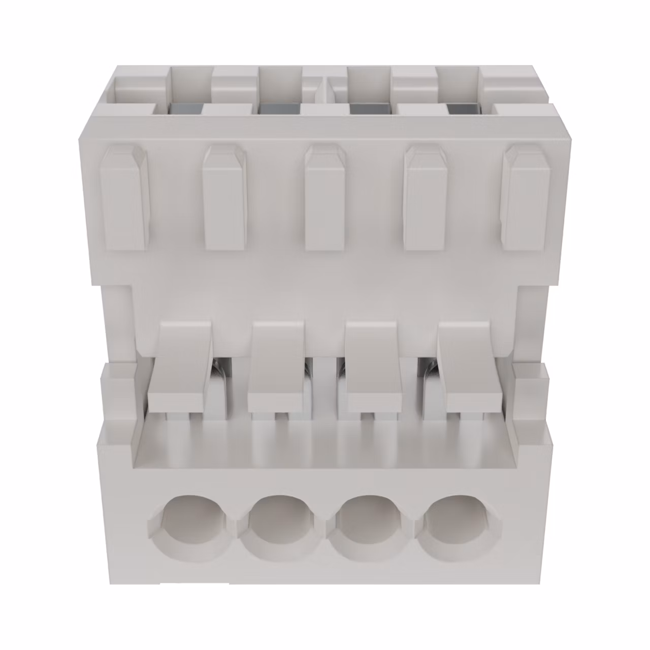 Appli-Mate RAST 2.5 IDT Housing, 2.50mm Pitch, Female, 4 Circuits, Beaded Terminal, All Position Keys, 1 Open and 1 Slotted Endwall, Polarizing Rib Between Circuits 2 & 3 for sale
