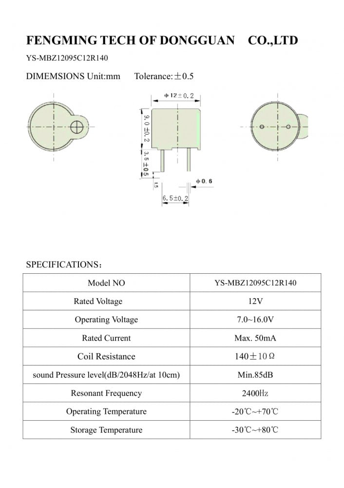 YS-MBZ12095C12R140 specification page 2