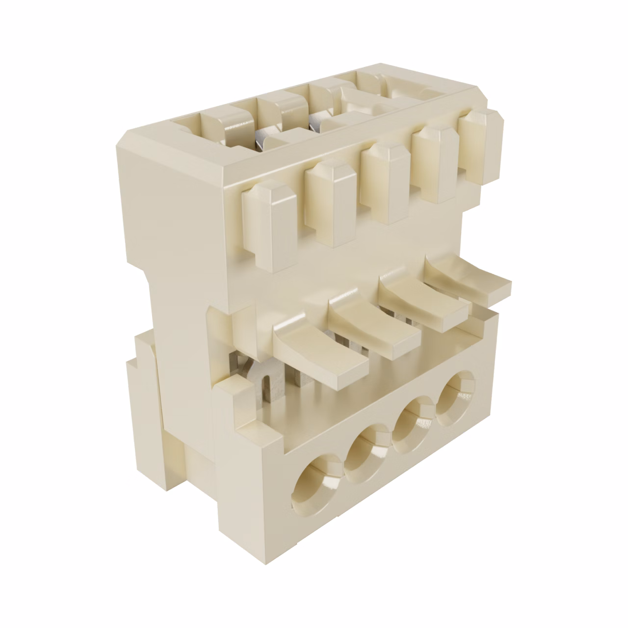 Appli-Mate RAST 2.5 Connector, 2.50mm Pitch, Female, 4 Circuits, No Position Keys Removed, Circuit 2 Voided, Latch at Circuit 2, Open Endwalls, Tin Plating