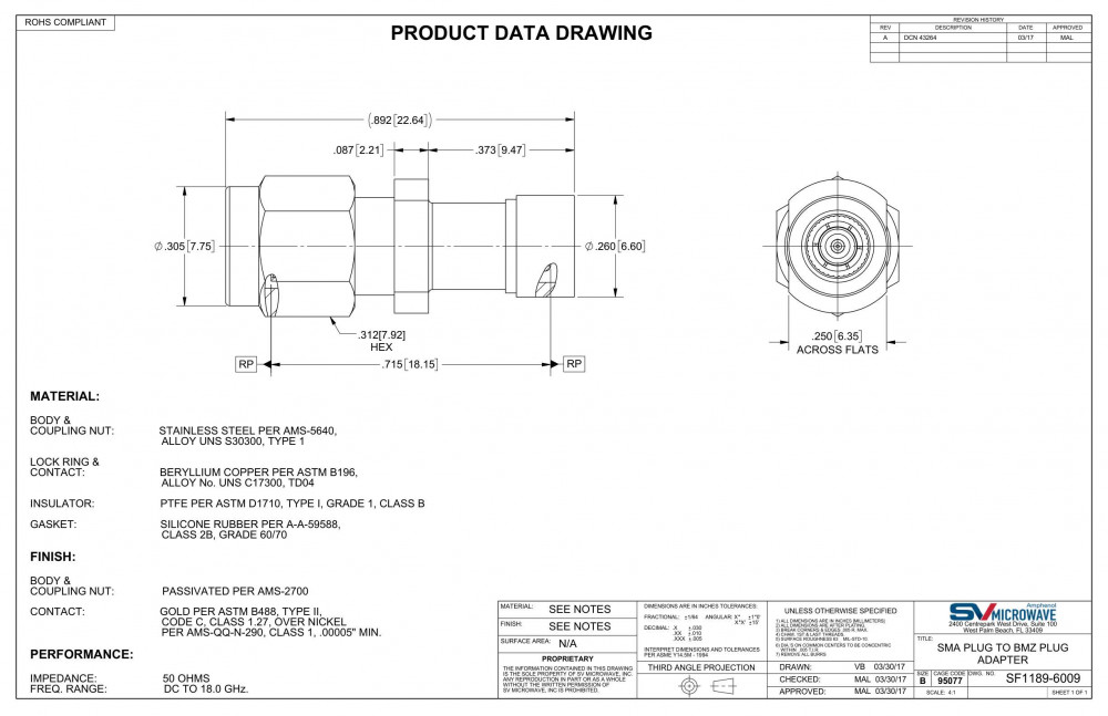 SF1189-6009 product data drawing