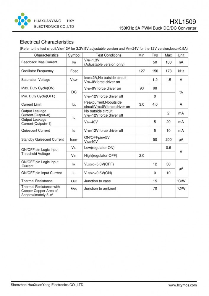 HXL1509 datasheet page 3