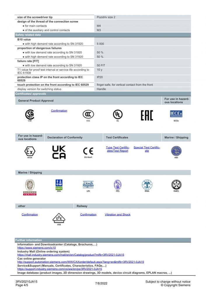 SIEMENS 3RV20210JA15 datasheet page 4