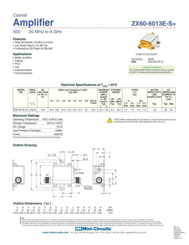 ZX60-6013E-S+ datasheet page 1