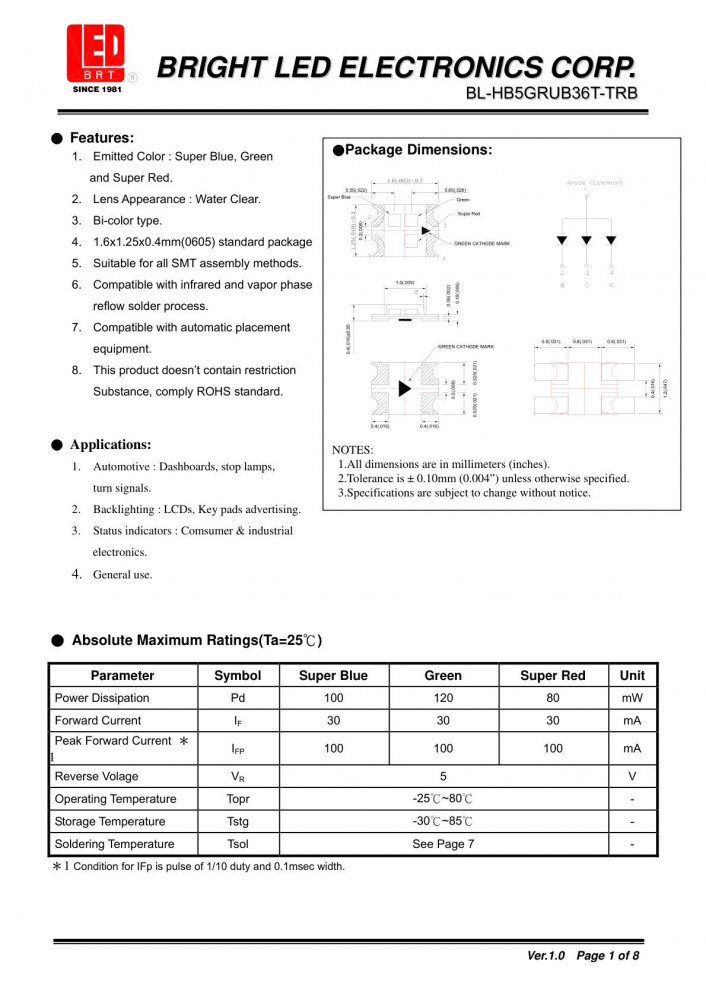 BL-HB5GRUB36T-TRB datasheet page 1