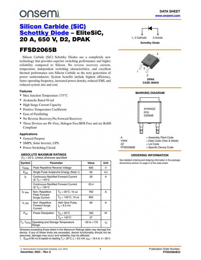 FFSD2065B datasheet page 1