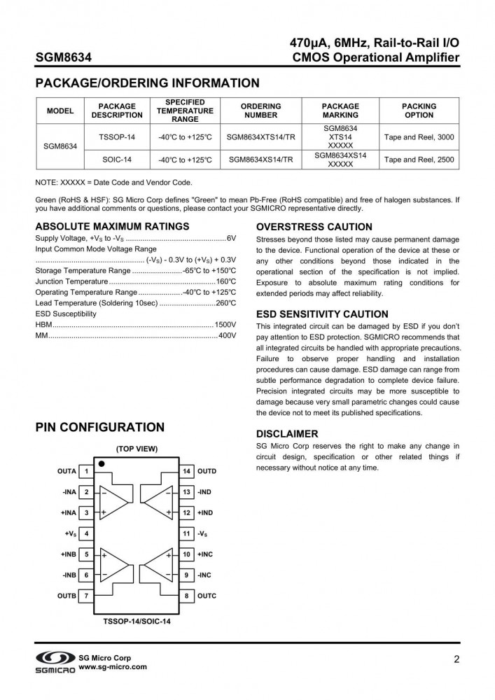 SGM8634 datasheet page 2