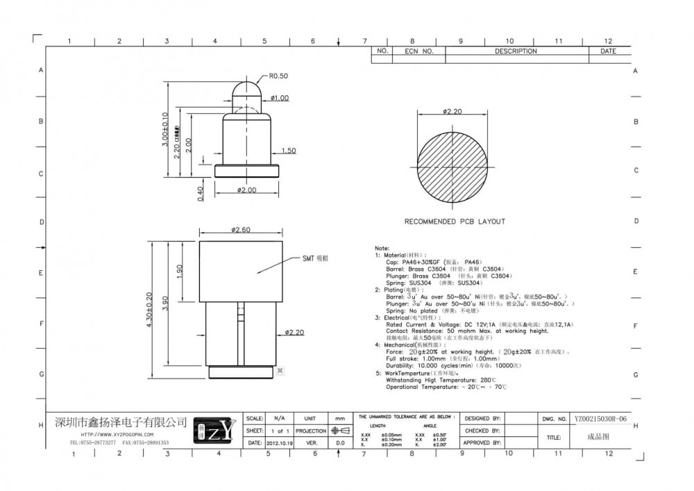 YZ00215030R-06 specification page 3