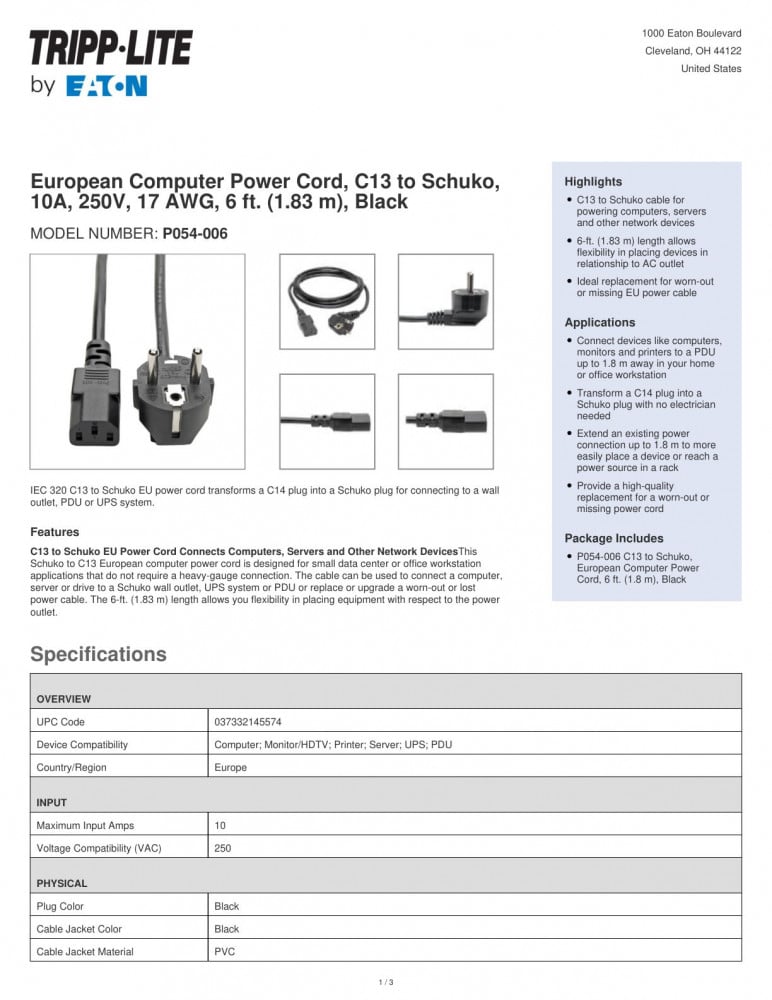 P054-006 technical document page 1