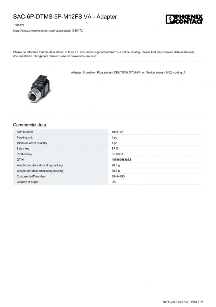 Phoenix Contact 1088172 technical document page 1