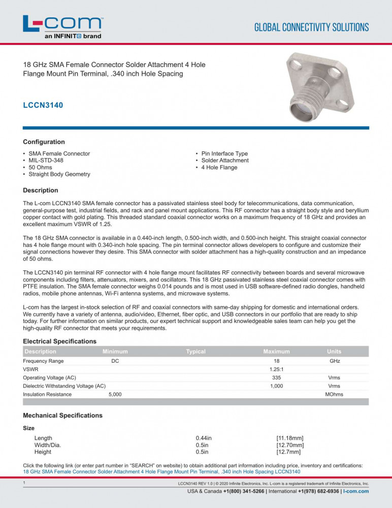 L-com LCCN3140 technical document page 1