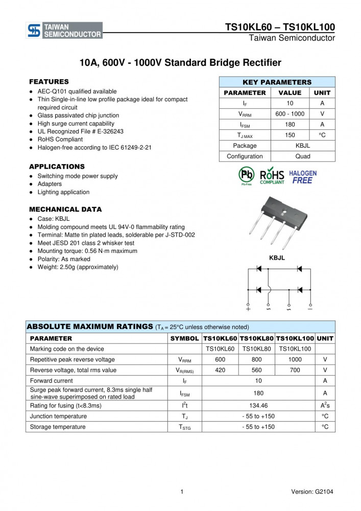 TS10KL60 datasheet page 1