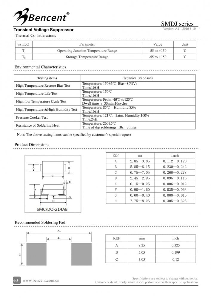 Bencent BV-SMDJ series datasheet page 4