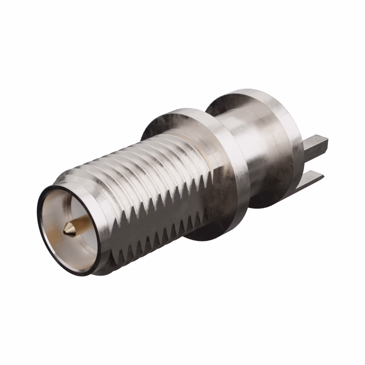 SMA Jack, Reverse Polarity, Straight, PCB Receptacle, Edge Mount, Brass Body, Nickel (Ni) Plated, Tray, 50 Ohms for sale