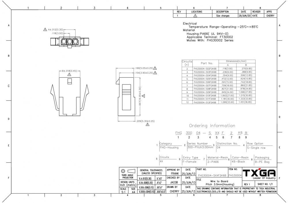 TXGA FHG30004-S06F2K6B technical drawing preview