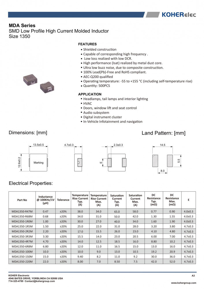 MDA Series datasheet page 1