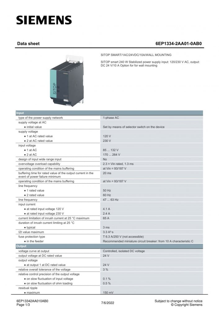 SIEMENS 6EP13342AA010AB0 datasheet page 1
