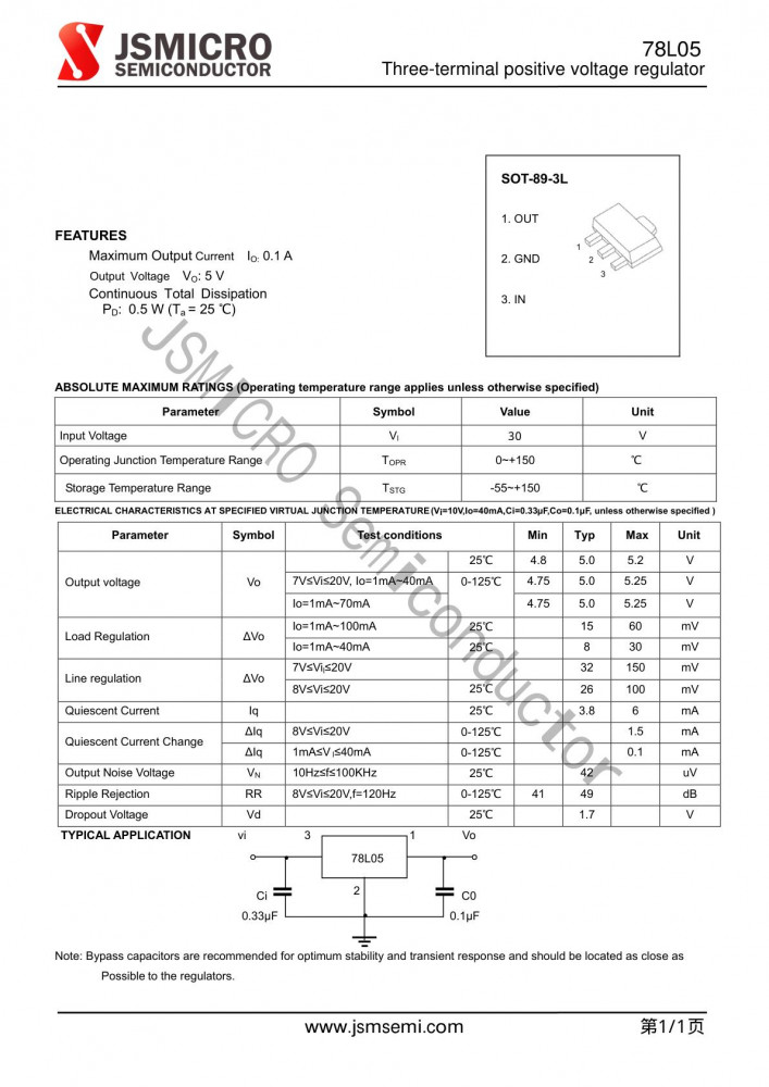JSMSEMI 78L05 datasheet page