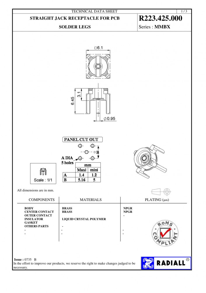 Radiall R223425000 technical documentation, page 1