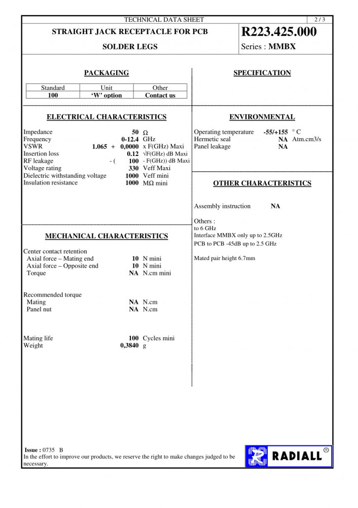 Radiall R223425000 technical documentation, page 2