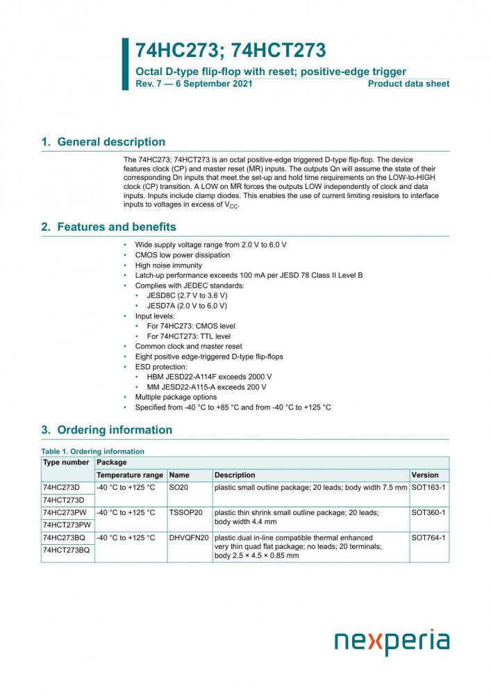 74HC273 datasheet page 1