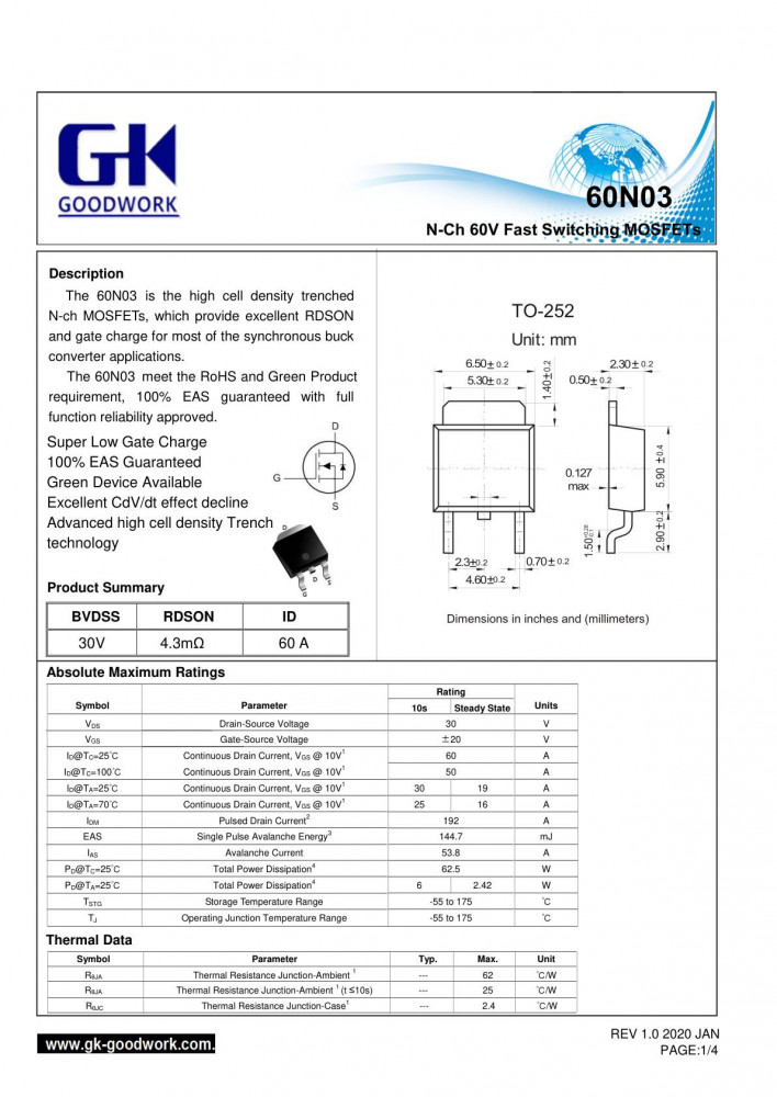 60N03 datasheet page 1