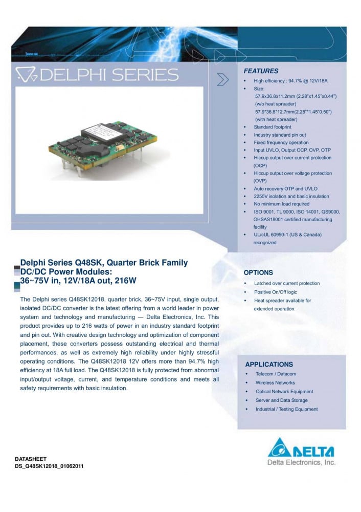 DELTA Q48SK12018NRFA datasheet page 1