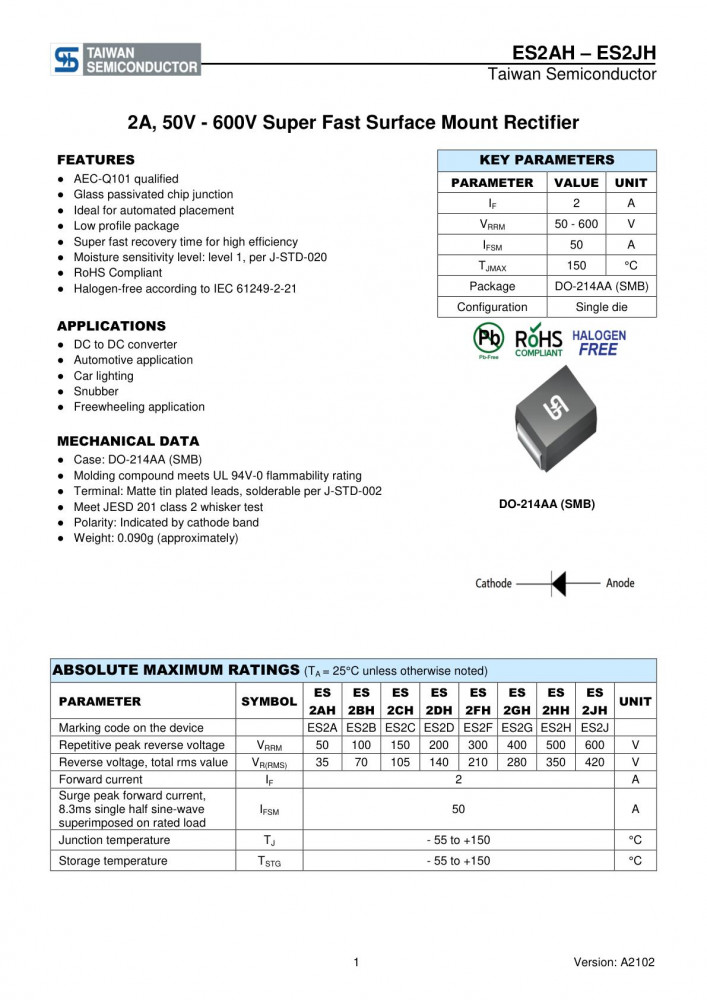 ES2BH datasheet page 1
