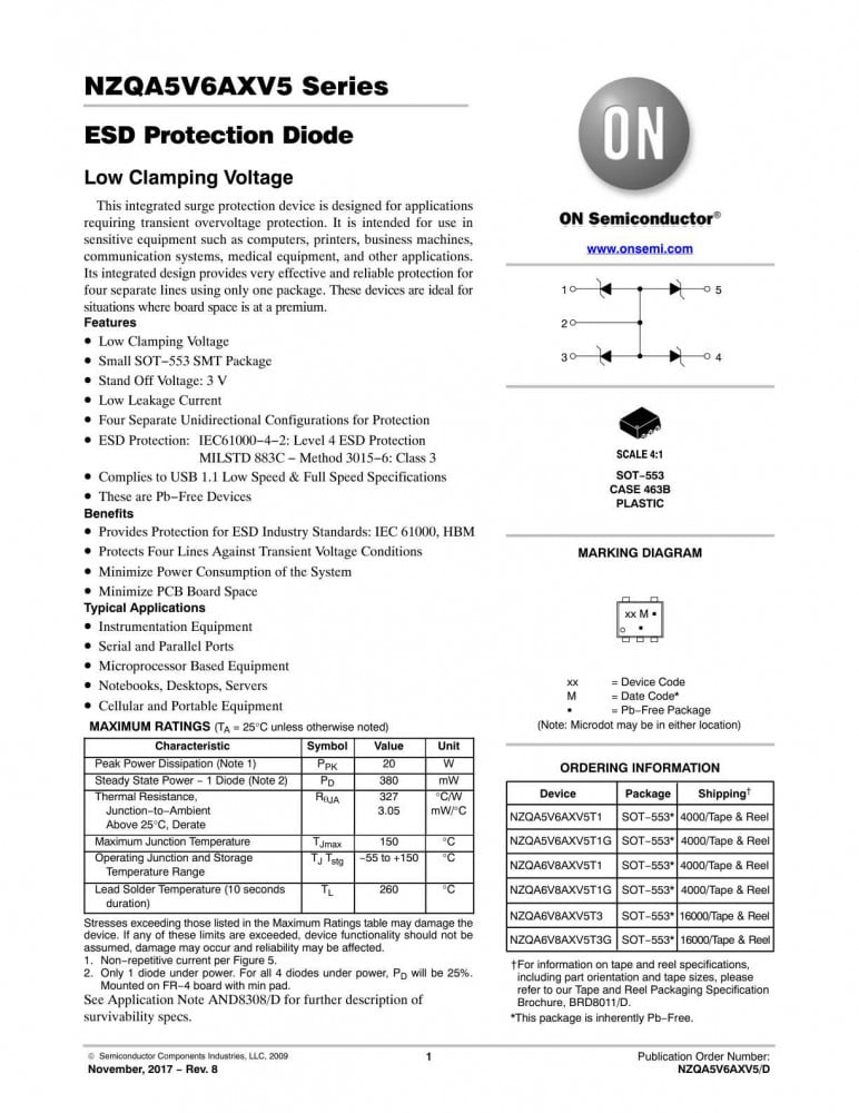 NZQA6V8AXV5T1G datasheet page 1