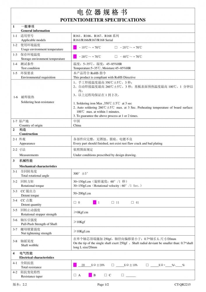 CTR potentiometer specification page 1