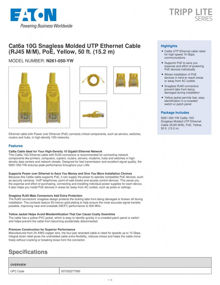 N261-050-YW technical document page 1
