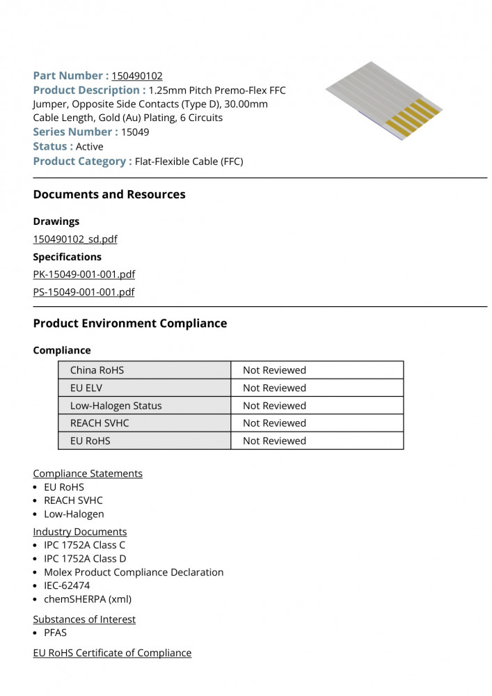 Molex FFC product specification page 1