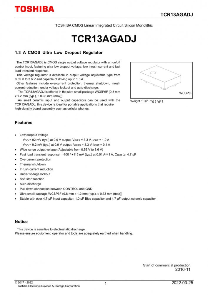 TCR13AGADJ datasheet page 1