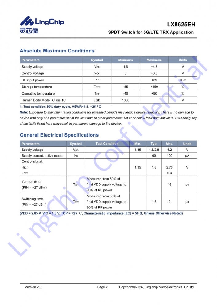 LX8625EH datasheet page 2