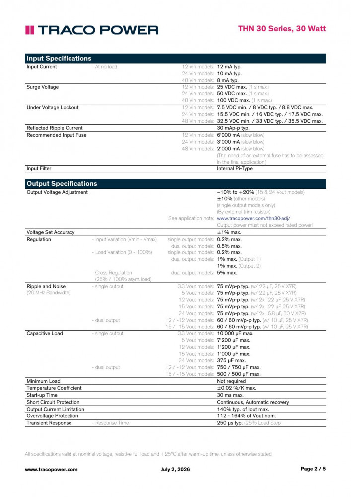 THN 30 series technical document, page 2