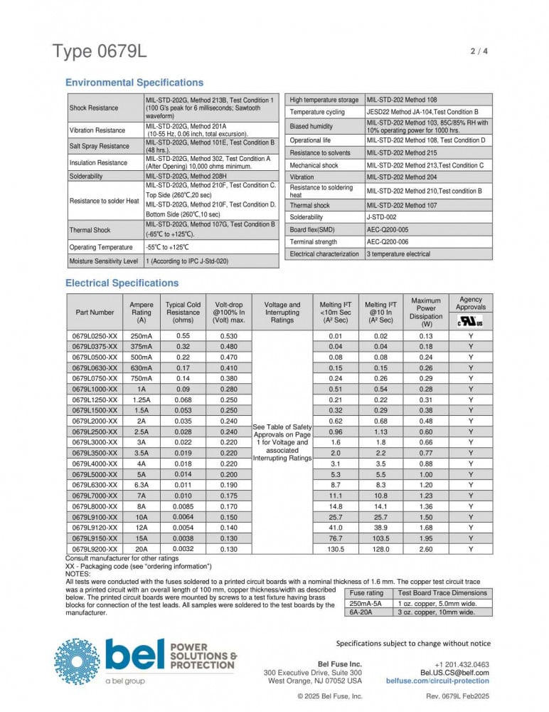 Bel Fuse 0679L series datasheet page 2