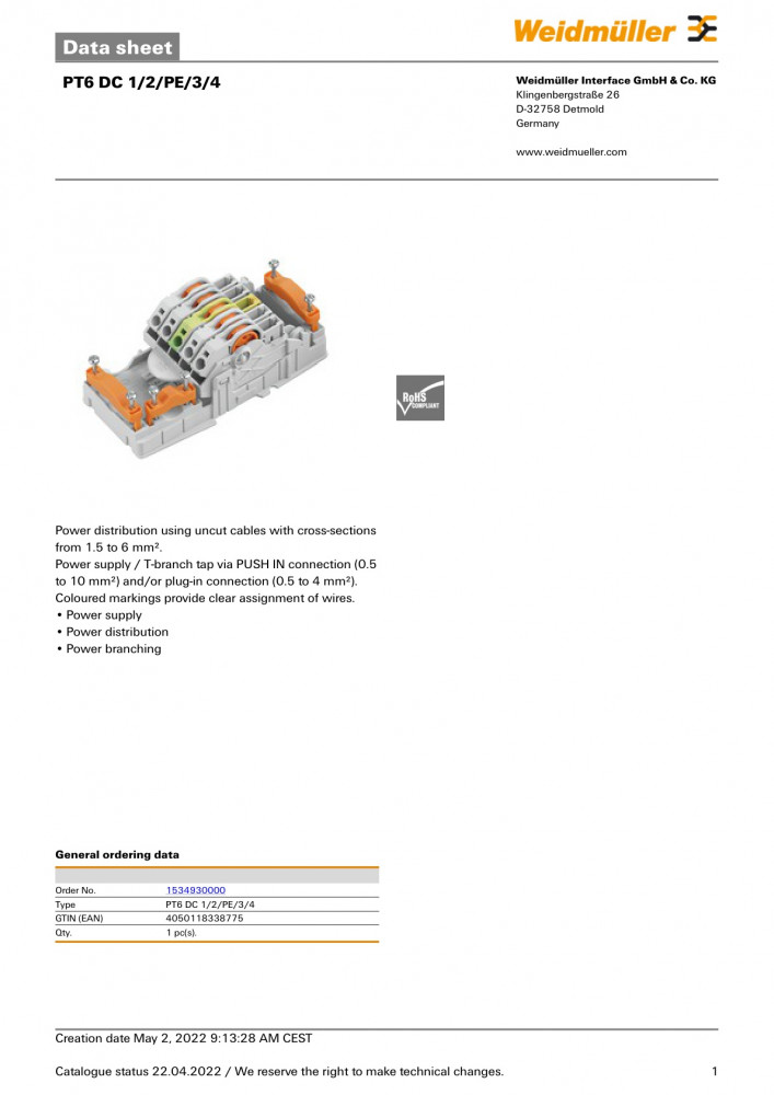 WEIDMULLER 1534930000 document page 1