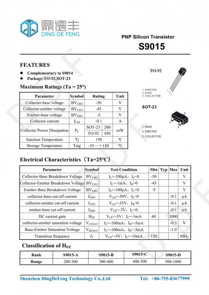 DDF S9015 datasheet page