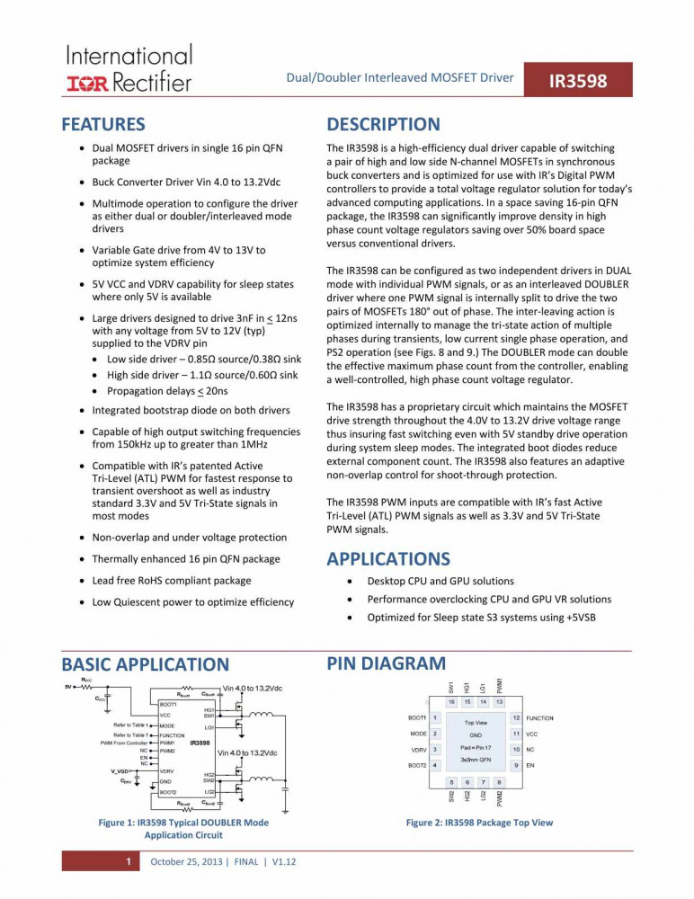 IR3598 datasheet page 1