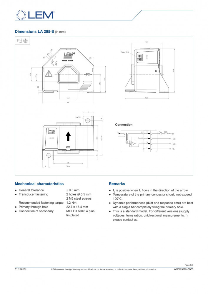 LEM LA 205-S technical datasheet page 3