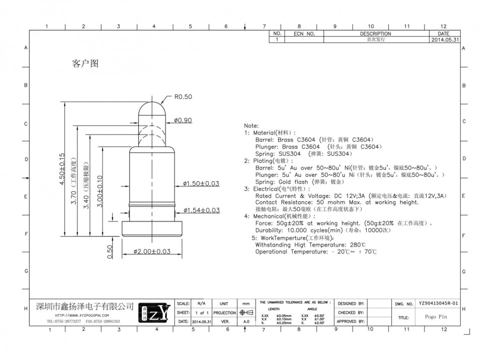 YZ90415045R-01 packaging specification page 3