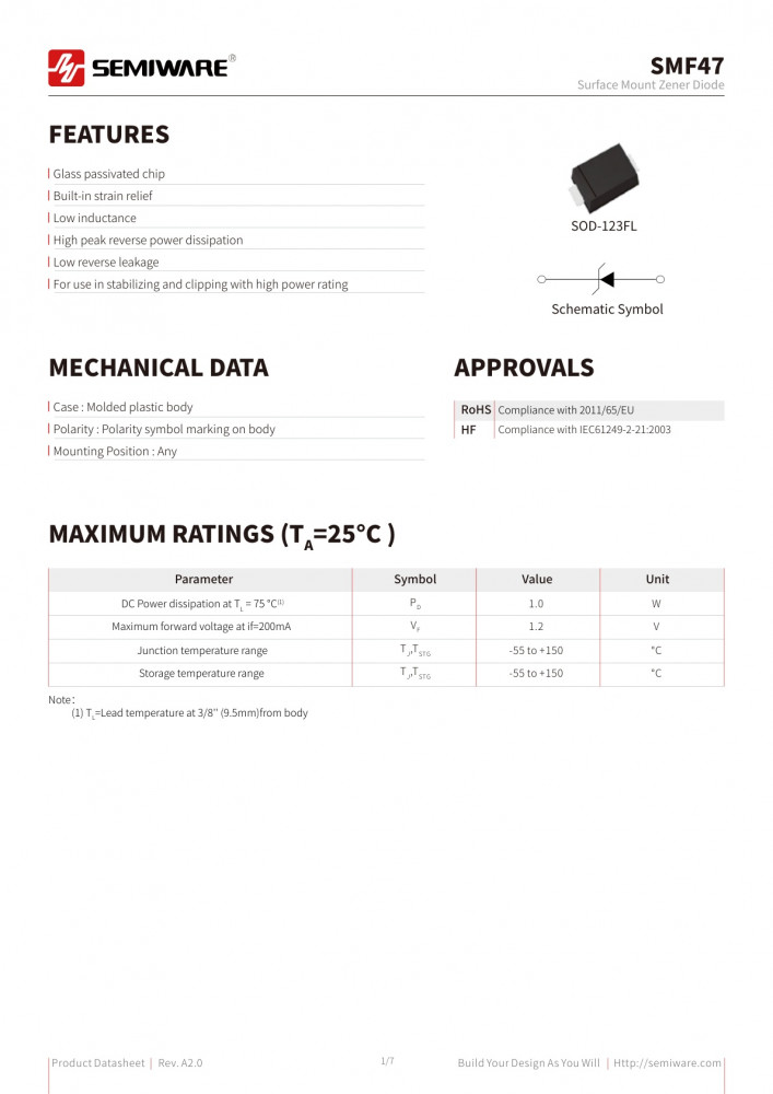 SMF4758A datasheet page 1