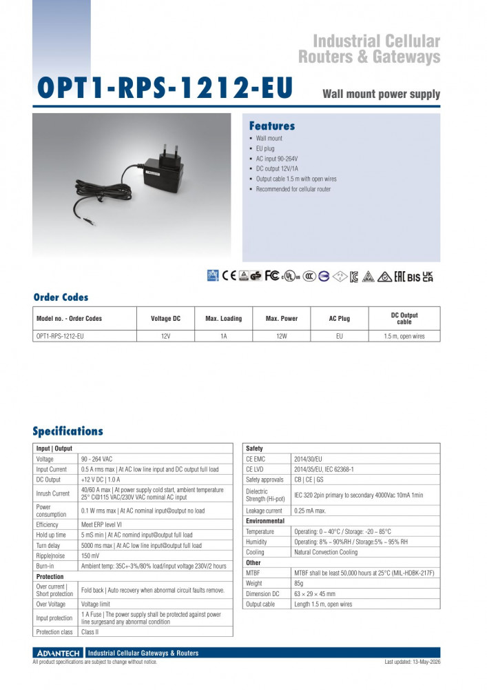 OPT1-RPS-1212-EU product document page 1