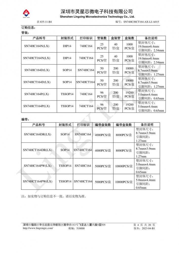 SN74HC164 datasheet page 4