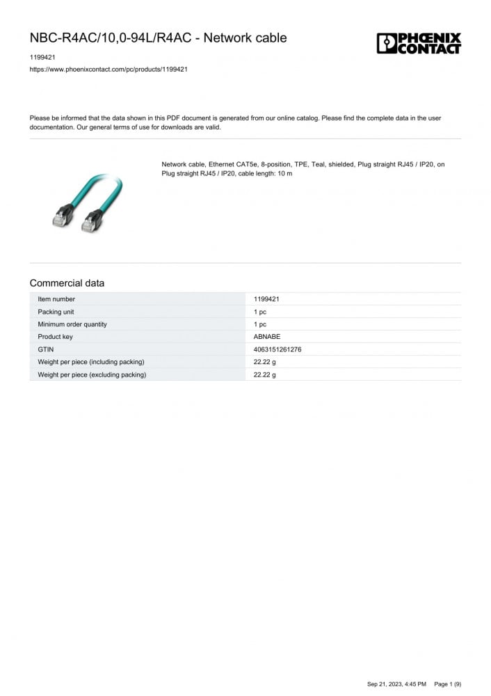 Phoenix Contact 1199421 document page 1