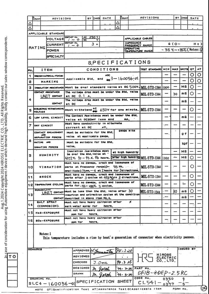 HRS DF1B-30DEP-2.5RC specification sheet