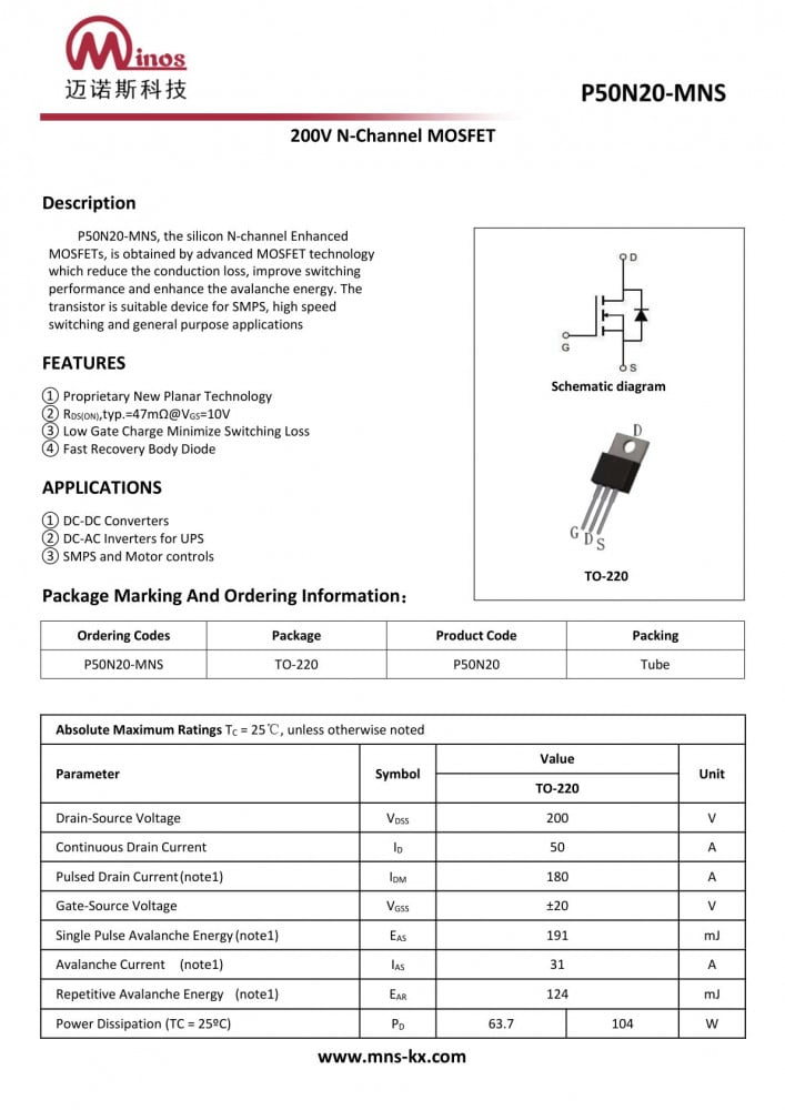 P50N20-MNS datasheet page 1