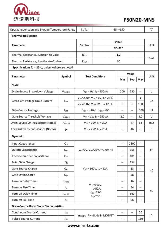 P50N20-MNS datasheet page 2